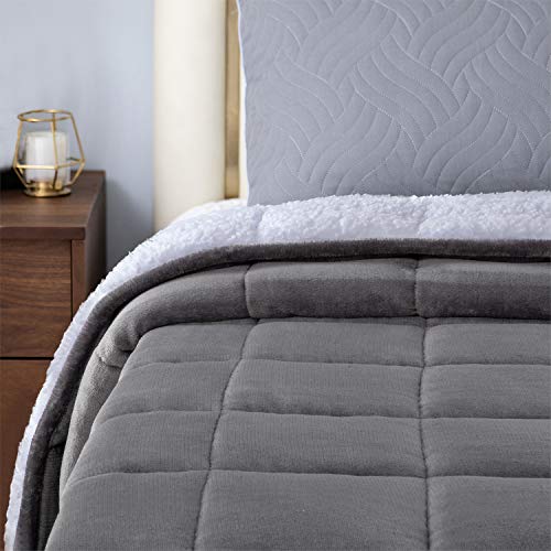 Uttermara Weighted Blanket Queen Size 15lbs 60x80 inches, Sherpa Weighted Blankets with Soft Plush Fleece, Cozy Warm White Sherpa Snuggle Thick Heavy Blanket Great for Relax and Calming, Grey