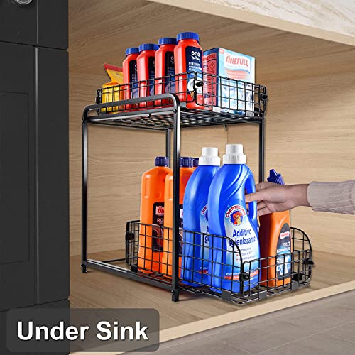 2-Pack Under Sink Organizer and Towel Rack Wall Mounted for Bathroom Decor