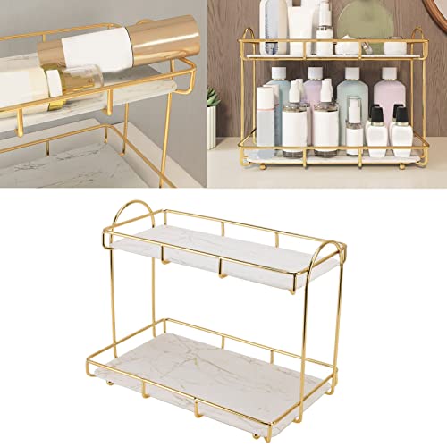 Ladieshow Makeup Organizer Shelf, 2 Tier Cosmetic Storage Basket with Removable Glass Tray, Wire Vanity Organizer Rack for Dresser, Countertop, Bathroom and More