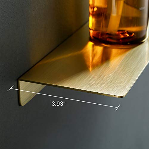 TRUSTMI Brushed Gold Floating Shelf SUS304 Stainless Steel Wall Mounted Storage Shelves (16 inch x 4 inch) for Bathroom Kitchen, Bedroom, Living Room, Heavy Duty and Rustproof, Brushed Brass