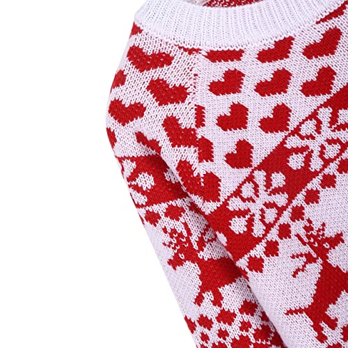 ZAFUL Women's Christmas Reindeer Xmas Snowflake Patterns Knitted Sweater Long Sleeve Elk Floral Printed Pullover White