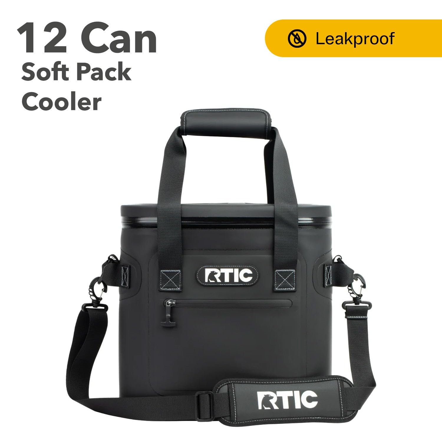 RTIC Soft Cooler 12 Can, Insulated Bag Portable Ice Chest Box for Lunch, Beach, Drink, Beverage, Travel, Camping, Picnic, Car, Trips, Floating Cooler Leak-Proof with Zipper, Black