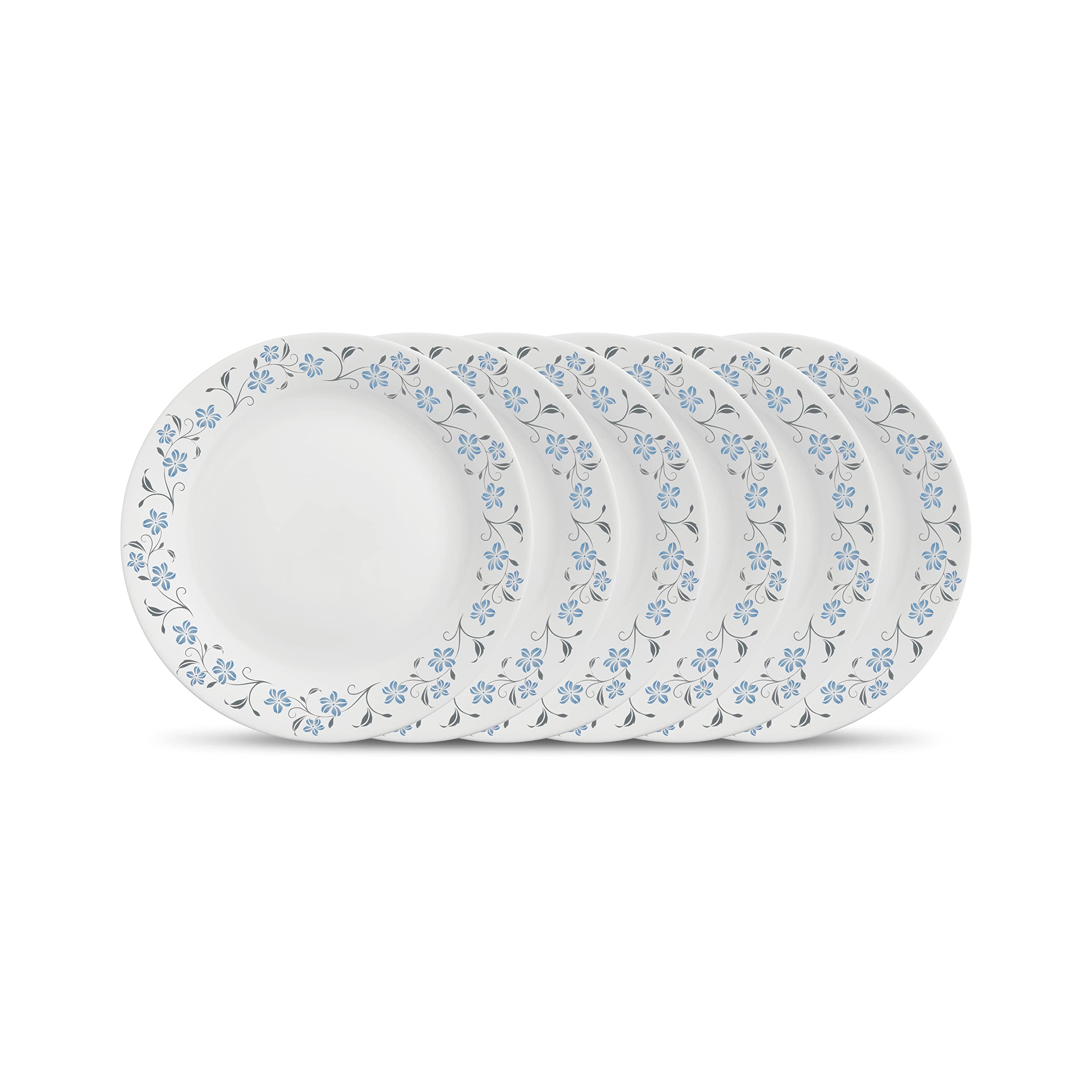 La Opala Diva, Ivory Collection, Opal Glass Full Plate Set 11" 6 pcs, Grace Blue, White, Standard