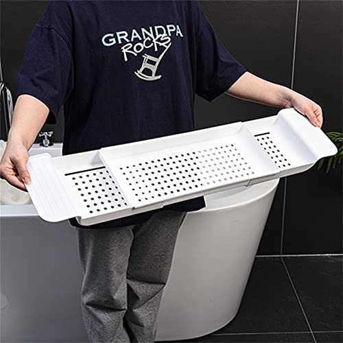 Bath Caddy Tray, Expandable Bath Shelf, Adjustable Bathtub Tray, Bathtub Storage Rack Multifunctional Bath Tub Table Caddy for Kids Toys, Bathroom Accessories (White, One Size)