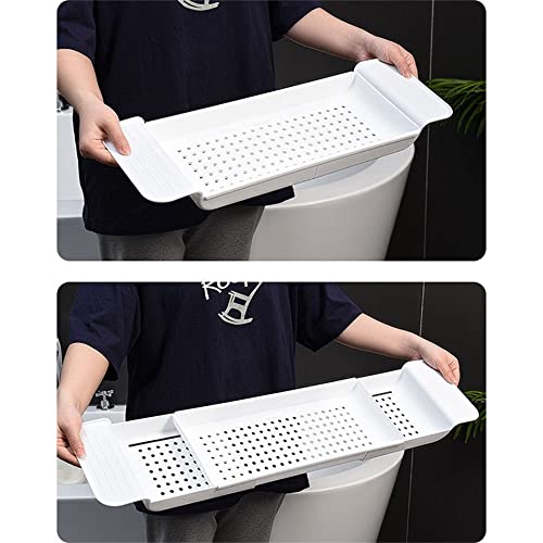 Bath Caddy Tray, Expandable Bath Shelf, Adjustable Bathtub Tray, Bathtub Storage Rack Multifunctional Bath Tub Table Caddy for Kids Toys, Bathroom Accessories (White, One Size)