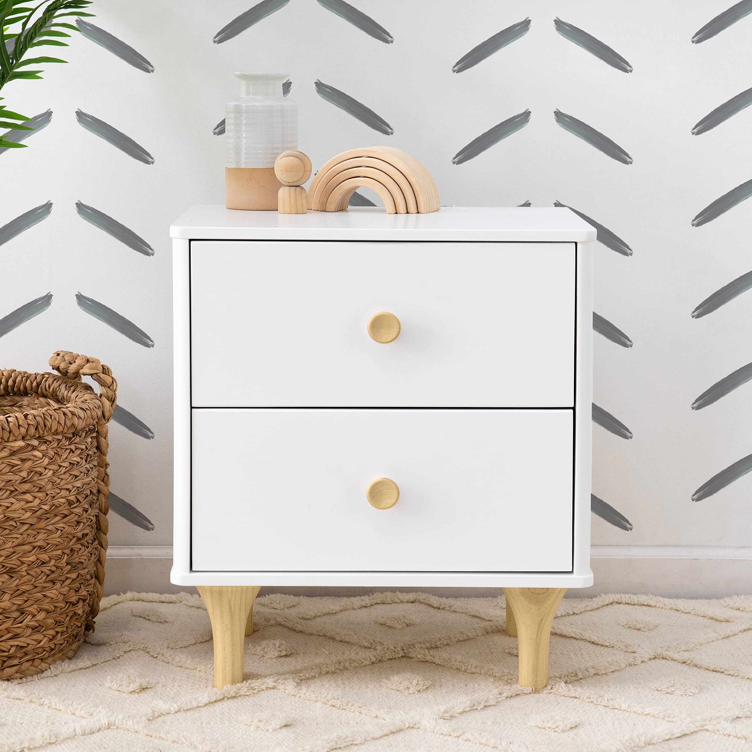 Babyletto Lolly USB Port Nightstand, in White and Natural