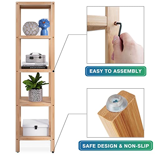 SMIBUY Bamboo Bathroom Over-The-Toilet Storage Shelf with 3-Tier Adjustable Shelves and 5-Tier Bamboo Rack Organizer Unit for Living Room Bedroom Kitchen (Natural)
