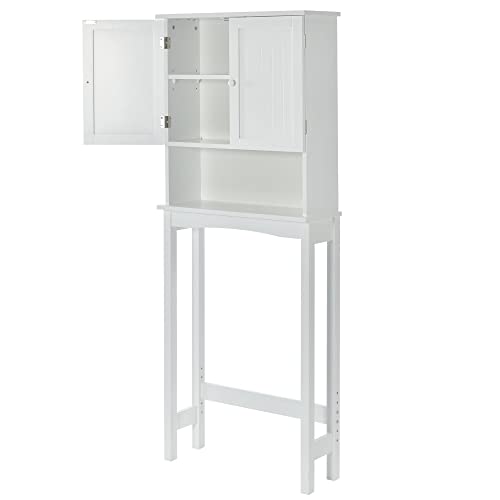 Merax Toilet Storage Shelf with Adjustable Shelves and Two Doors for Home, Bathroom Organizer Space Saver, White
