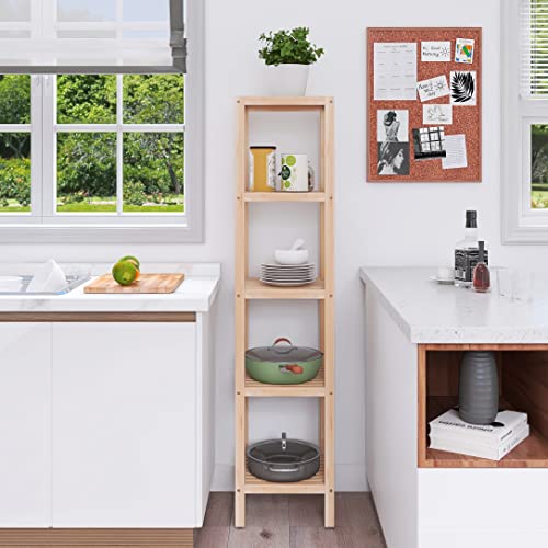 SMIBUY Bamboo Bathroom Over-The-Toilet Storage Shelf with 3-Tier Adjustable Shelves and 5-Tier Bamboo Rack Organizer Unit for Living Room Bedroom Kitchen (Natural)