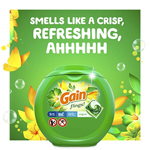 Gain flings! Liquid Laundry Detergent Soap Pacs, HE Compatible, 3 Bag Value Pack, 111 Count, Long Lasting Scent, Original Scent