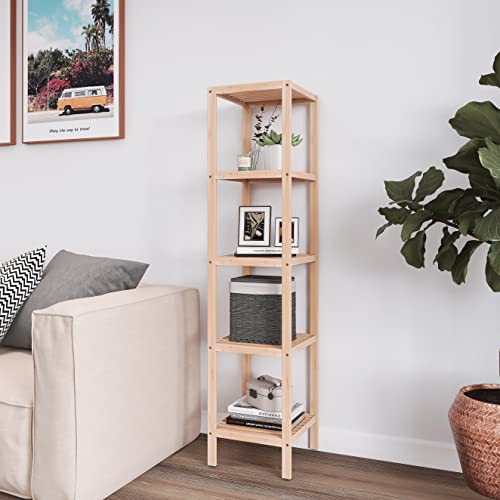 SMIBUY Bamboo Bathroom Over-The-Toilet Storage Shelf with 3-Tier Adjustable Shelves and 5-Tier Bamboo Rack Organizer Unit for Living Room Bedroom Kitchen (Natural)