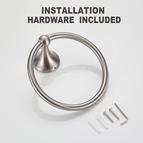 Orlif Bathroom Towel Ring,Metal Heavy Duty Metal Hand Towel Holder Round Bath Towel Holder Hangers with Wall Mount Hardware(2 Pack,Drill Needed) (Brushed Nickel)