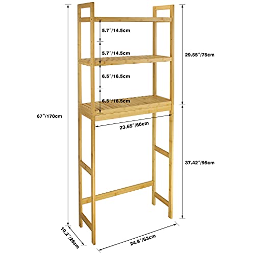 SMIBUY Bamboo Bathroom Over-The-Toilet Storage Shelf with 3-Tier Adjustable Shelves and 5-Tier Bamboo Rack Organizer Unit for Living Room Bedroom Kitchen (Natural)