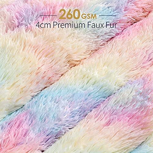 Mr. Sandman Faux Fur Weighted Blanket Queen Size 15 lbs, Luxury Elegant Long Fur Weighted Blanket Throw for Bed Sofa, Super Soft Warm Sherpa Reverse Heavy Blanket - 60"×80", Rainbow