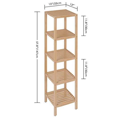 SMIBUY Bamboo Bathroom Over-The-Toilet Storage Shelf with 3-Tier Adjustable Shelves and 5-Tier Bamboo Rack Organizer Unit for Living Room Bedroom Kitchen (Natural)