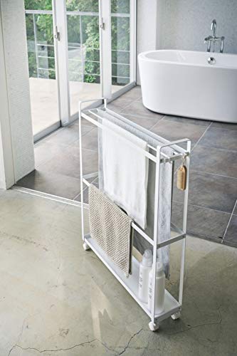 YAMAZAKI home 4292 Towel Rack and Bath Cart-Rolling Bathroom Storage Organizer, One Size, White