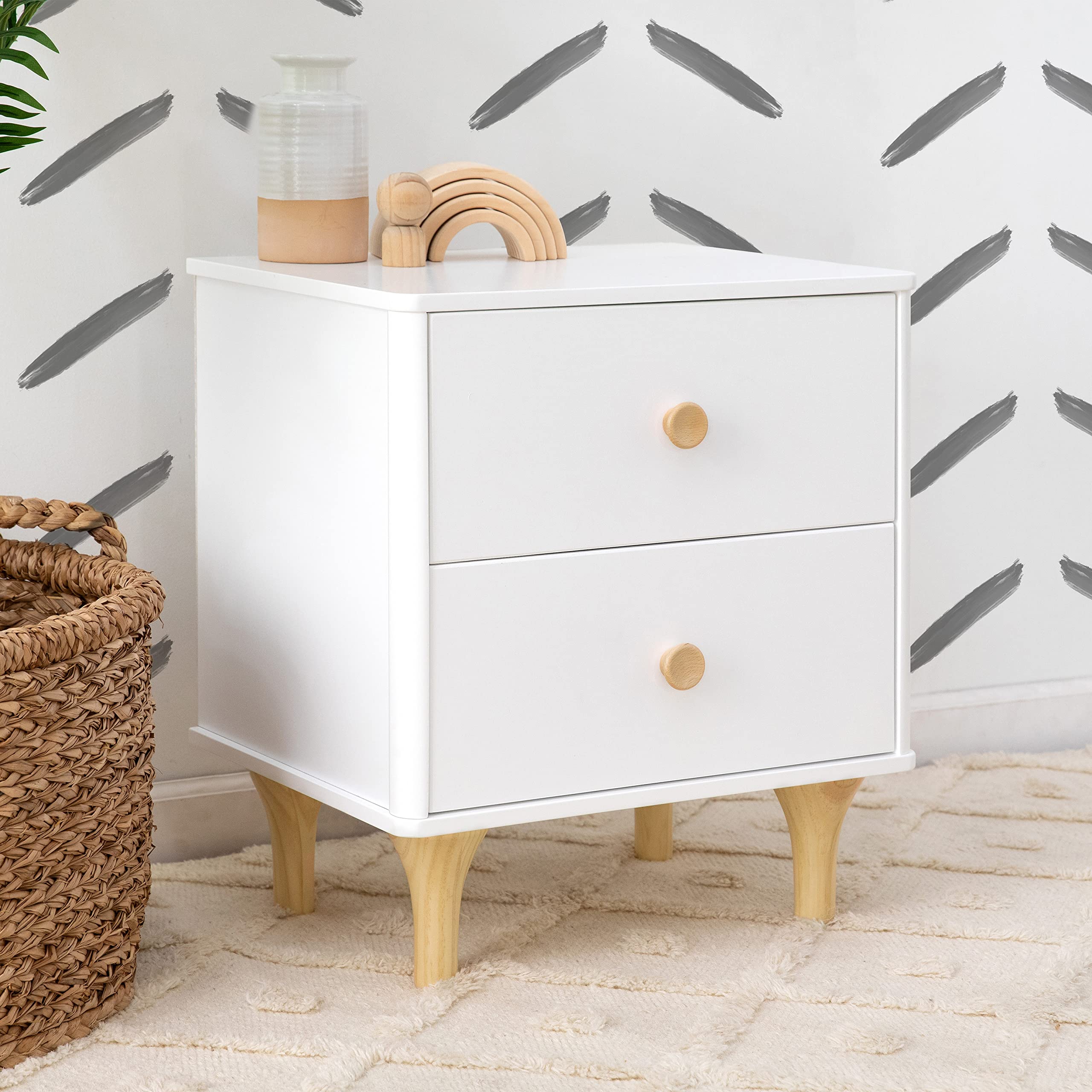 Babyletto Lolly USB Port Nightstand, in White and Natural