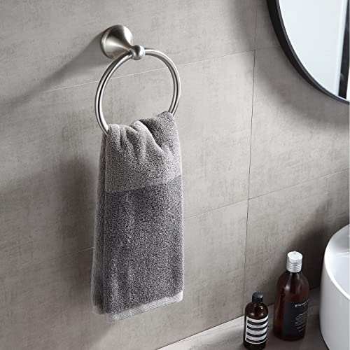 Orlif Bathroom Towel Ring,Metal Heavy Duty Metal Hand Towel Holder Round Bath Towel Holder Hangers with Wall Mount Hardware(2 Pack,Drill Needed) (Brushed Nickel)