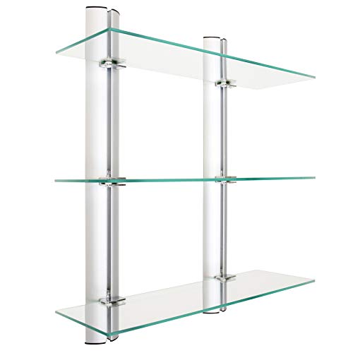 Danya B HA83163 Bathroom Shelving Unit – Decorative Wall-Mount 3-Tier Adjustable Glass Wall Shelves on Aluminum Bars – Bathroom Shelf, Wall Mount Shelf