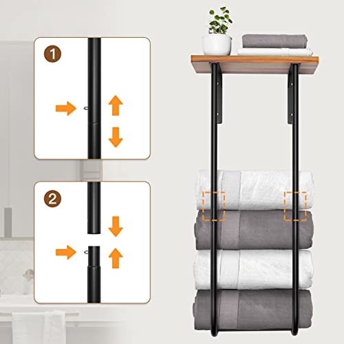 Towel Racks for Bathroom Wall Mounted, G.a HOMEFAVOR Towel Holder, Metal Towel Rack with Wooden Shelf for Small Bathroom Organizer Decor or RV Camper