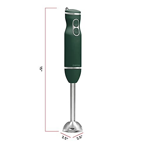 Chefman Immersion Stick Hand Blender with Stainless Steel Blades, Powerful Electric Ice Crushing 2-Speed Control Handheld Food Mixer, Purees, Smoothies, Shakes, Sauces & Soups, Forest