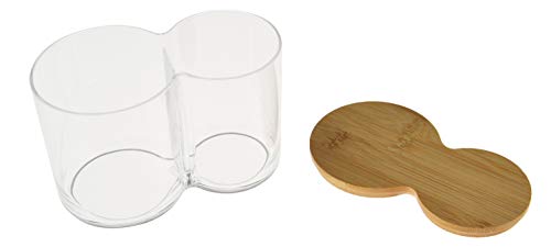 ARAD Cotton Ball, Swab, Q-tip Storage Set, 1-Piece, 2 Compartment, Clear Acrylic Jar Container with Bamboo Lid, Easy Organization on Bathroom Counters, Under-Sink Placement-6" L x 3.5" W x 4.5" H