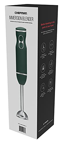 Chefman Immersion Stick Hand Blender with Stainless Steel Blades, Powerful Electric Ice Crushing 2-Speed Control Handheld Food Mixer, Purees, Smoothies, Shakes, Sauces & Soups, Forest