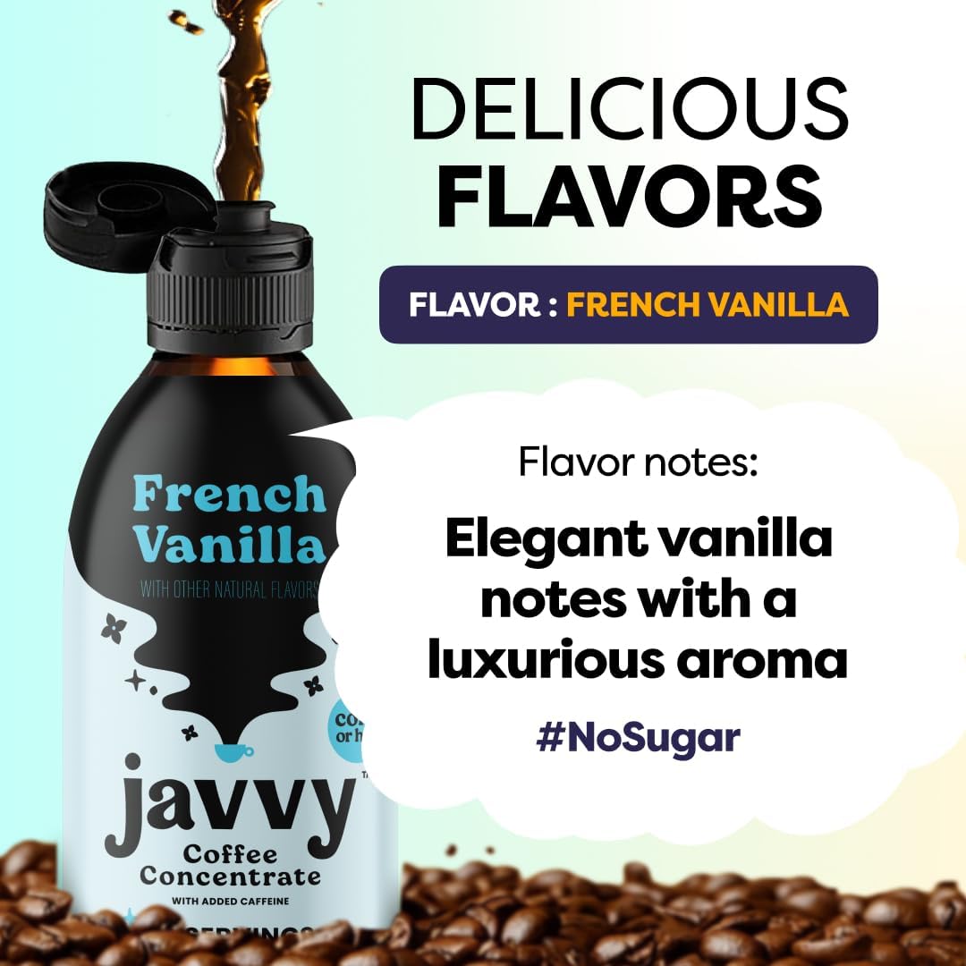 Javvy Coffee Concentrate - Cold Brew Coffee, Perfect for Instant Iced Coffee, Cold Brewed Coffee and Hot Coffee, 35 Servings - French Vanilla