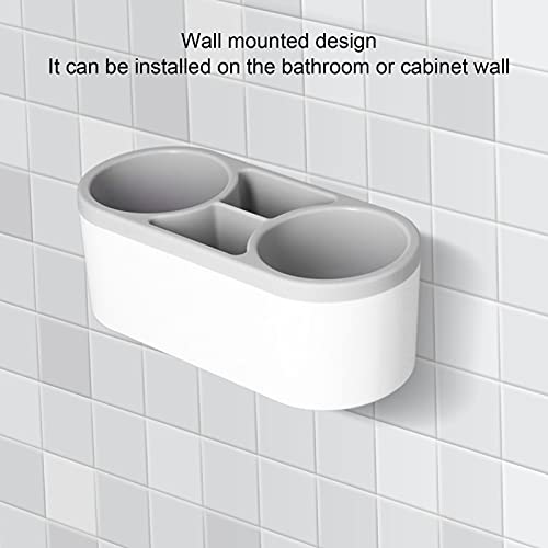 Hair Dryer Holder Wall Mounted Innovative Multifunctional Comb Stand with Stickers Hook Toilet Bathroom 4 Compartments Organizer for Home Hotel (Grey)