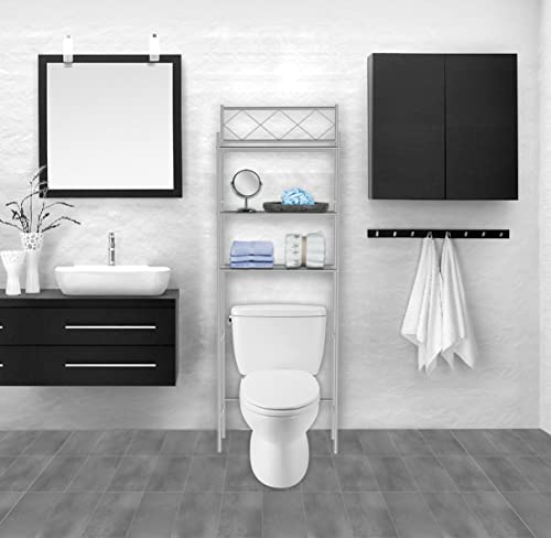 J&V TEXTILES 3-Shelf Bathroom Organizer Over The Toilet, Bathroom Spacesaver (Silver)