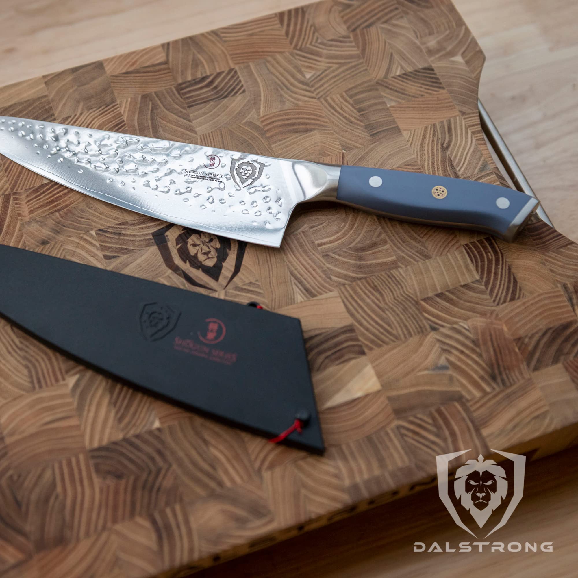 Dalstrong Chef Knife - 8 inch Blade - Shogun Series - Japanese AUS-10V Super Steel Kitchen Knife - Lightblue Handle ABS - Damascus - Razor Sharp Chef's Knife - Professional Full Tang Knives - Sheath