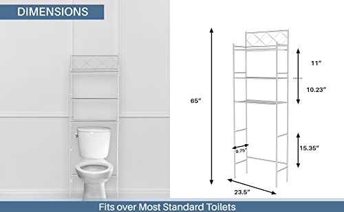 J&V TEXTILES 3-Shelf Bathroom Organizer Over The Toilet, Bathroom Spacesaver (Silver)