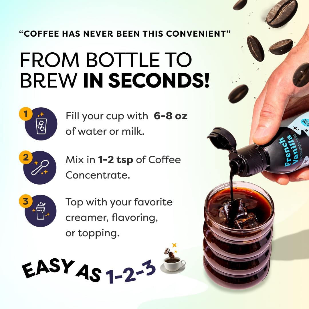 Javvy Coffee Concentrate - Cold Brew Coffee, Perfect for Instant Iced Coffee, Cold Brewed Coffee and Hot Coffee, 35 Servings - French Vanilla
