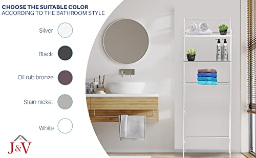 J&V TEXTILES 3-Shelf Bathroom Organizer Over The Toilet, Bathroom Spacesaver (Silver)