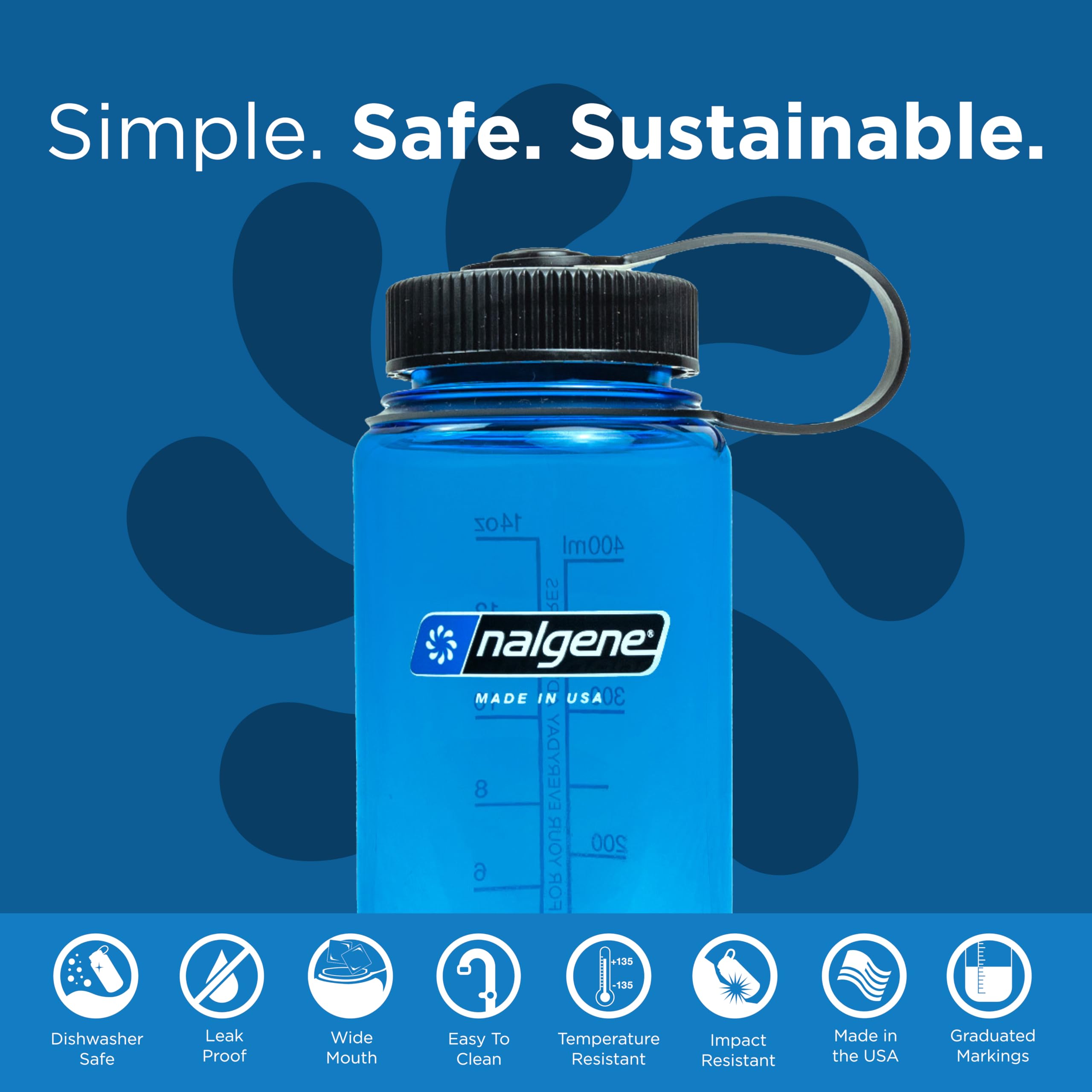 Nalgene Sustain Tritan BPA-Free Water Bottle Made with Material Derived from 50% Plastic Waste, 16 OZ, Wide Mouth, Slate Blue