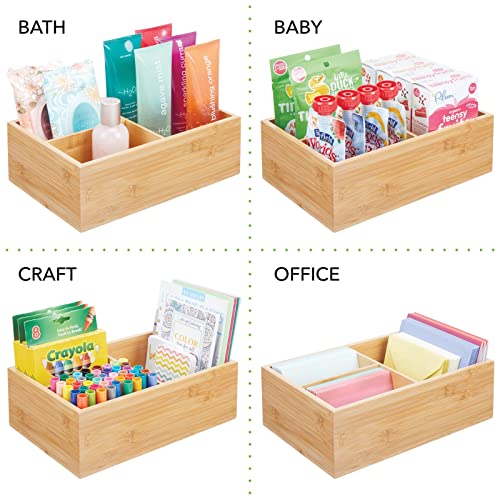 mDesign Bamboo Bathroom Vanity, Cabinet, Countertop Organizer Storage Box, 3 Divided Sections, Holds Combs, Hairspray, Gel, Wipes, Makeup Remover, Bath Salts, Lotions, Echo Collection, Natural/Tan