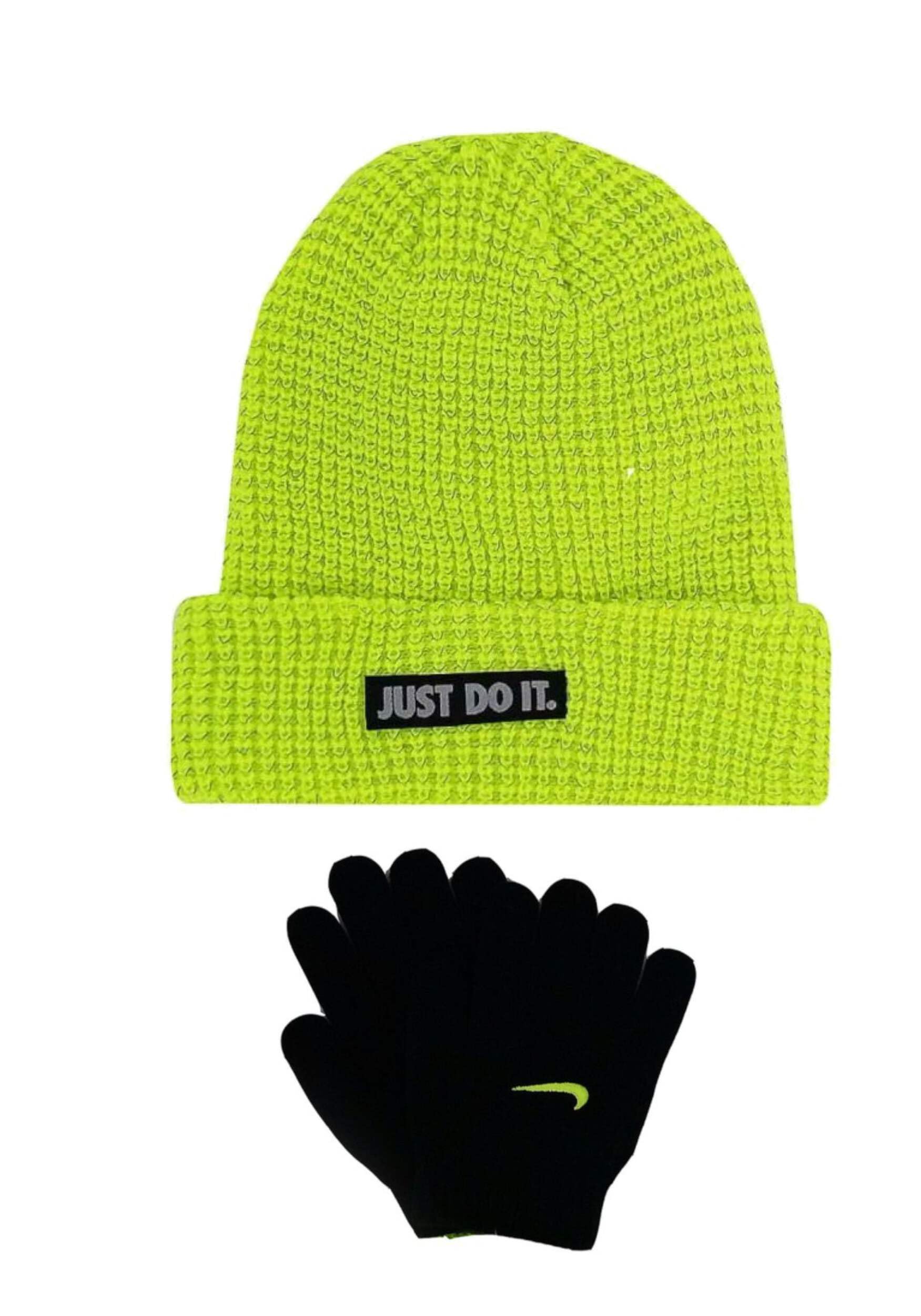 Nike Boys' Beanie & Gloves 2 Piece set (Neon Green) One Size Fits All (8-20)