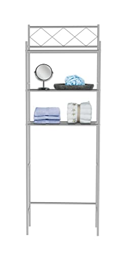 J&V TEXTILES 3-Shelf Bathroom Organizer Over The Toilet, Bathroom Spacesaver (Silver)