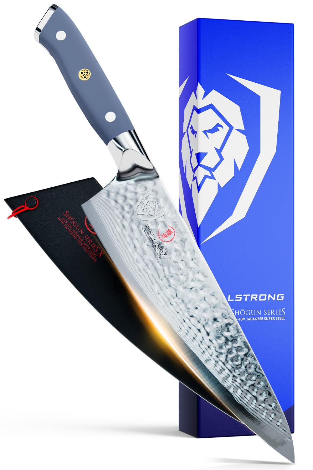 Dalstrong Chef Knife - 8 inch Blade - Shogun Series - Japanese AUS-10V Super Steel Kitchen Knife - Lightblue Handle ABS - Damascus - Razor Sharp Chef's Knife - Professional Full Tang Knives - Sheath