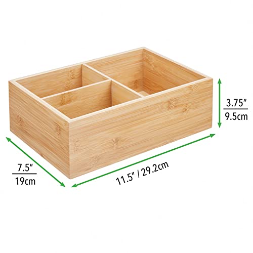 mDesign Bamboo Bathroom Vanity, Cabinet, Countertop Organizer Storage Box, 3 Divided Sections, Holds Combs, Hairspray, Gel, Wipes, Makeup Remover, Bath Salts, Lotions, Echo Collection, Natural/Tan