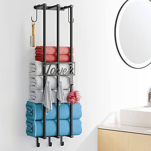 Wall Towel Rack for Rolled Towels, Boiarc Towel Racks for Bathroom Wall Mounted, 3 Bar Towel Holder for Bathroom Wall, Metal Bath Black Towel Rack for Folded Large Towel Washcloths
