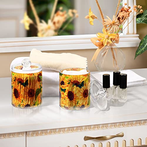 xigua Sunflower Qtip Holder 2 Pack, 14 oz Apothecary Jars Bathroom Vanity Organizer Canister for Qtips,Cotton Swabs,Cotton Balls,Cosmetic Pads,Flossers,Bath Salts