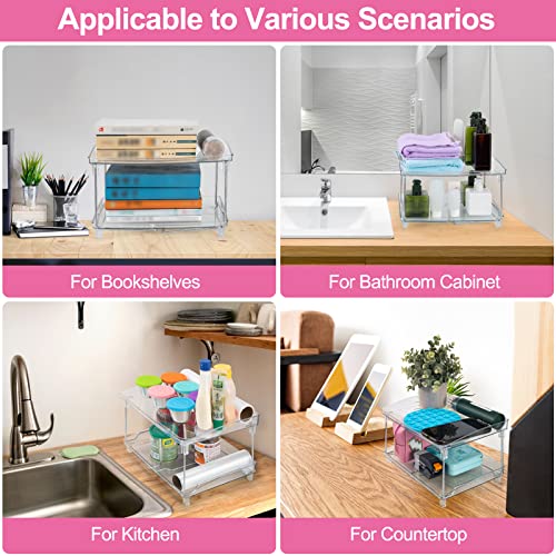 2 Tier Makeup Organizer Perfume Organizer Acrylic Bathroom Organizer Countertop Makeup and Perfume Organizer Collapsible Makeup Shelf Organizer for Vanity, Bathroom Counter, Kitchen Cabinets (Clear)