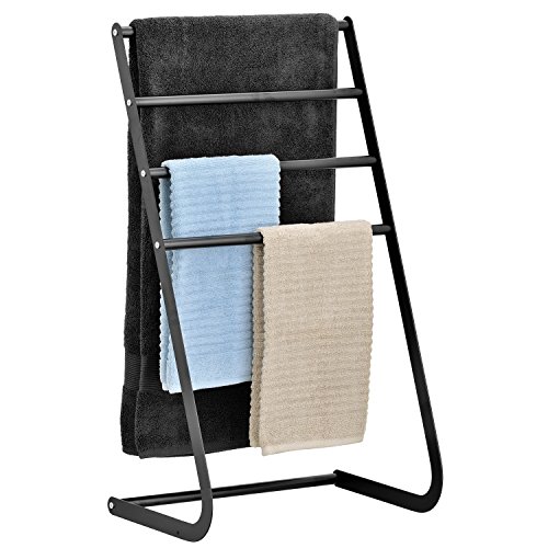 MyGift 4 Tier Freestanding Black Metal Towel Rack Stand for Bathroom and Laundry Room Drying Stand - Made in Taiwan