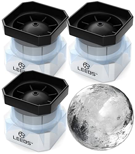 Sphere Ice Molds - 3 Pack Whiskey Ice Ball Mold - Silicone Freezer Press Ice Ball Maker Mold for Large Round Craft Whisky Ice Balls - Bourbon, Scotch, Old Fashioned, Cocktail Drinks - by LEEBS