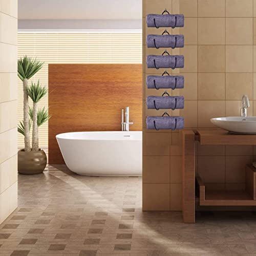 Wall Mount Towel Storage Rack Organizer Holder for Bathroom, Kitchen, Utility Room - Holds Hand Towels, Towels, Robes,Washcloths - Adjustable Metal Hooks -2/PK(Black