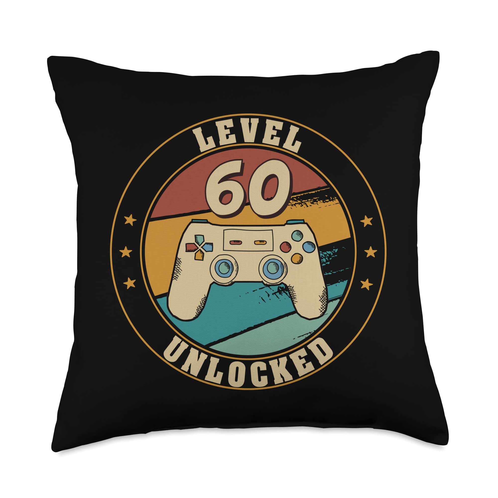 Birthday Gifts for Men Women Bday Gamers Apparel Level 60 Unlocked Gamer 60th Birthday Decorations Party 1961 Throw Pillow, 18x18, Multicolor