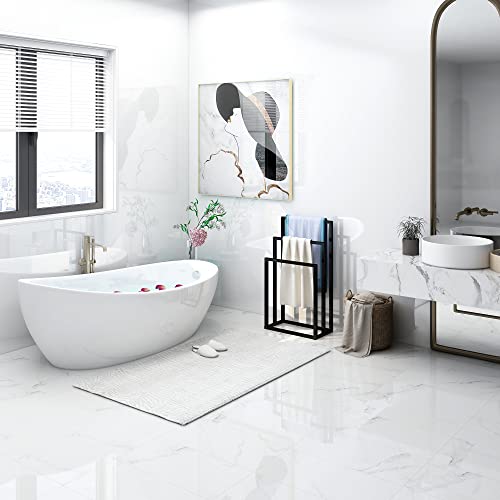 3 Tiers Metal Towel Rack Modern Freestanding Black Towel Holder for Bathroom Accessories Organizer(Black)