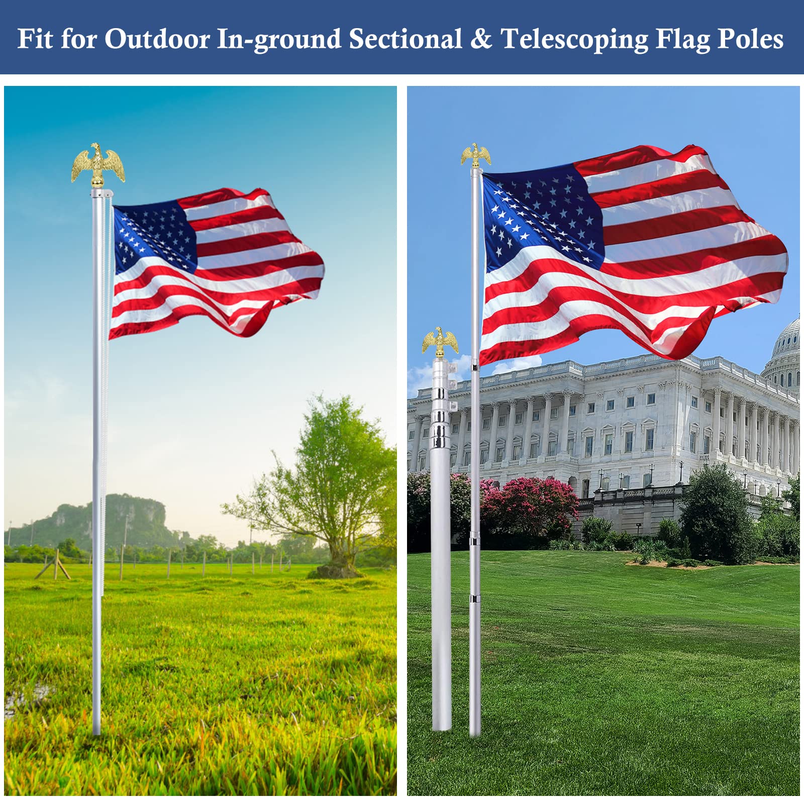 NQ Gold Flag Pole Eagle Topper Ornament, Aluminum Alloy Eagle Finial for 20'/25'/30' Telescopic/Sectional Flagpole(Gold,7inch)