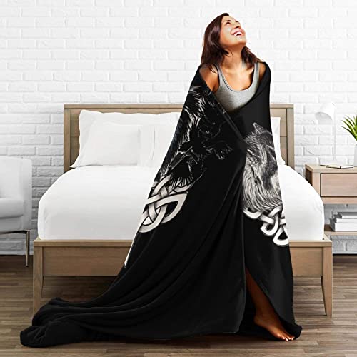 Fuevdvrri Viking Norse Wolf Raven Rune Mezcla Flannel Plush Soft Throw Blanket for Couch Cozy Lightweight Decorative